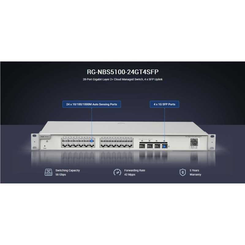 RG-NBS5200-24GT4XS-P Reyee L3 Managed POE Switch 24 Port