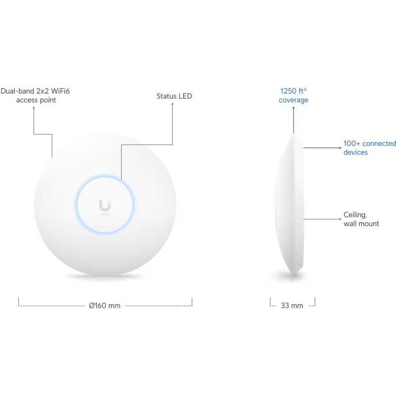 U6+ Ubiquiti UniFi U6-PLUS Access Point Wi-Fi 6 AX